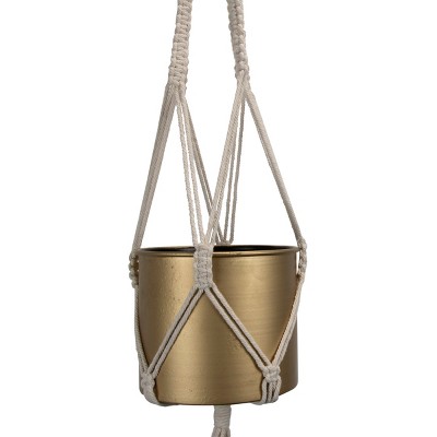Macrame Hanging Planter With Gold Metal Planter Pot - Foreside Home ...