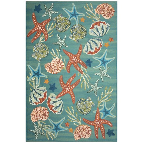 Liora Manne Marina Starfish Song Indoor/outdoor Area Rug Aqua 7'10" X 9 ...