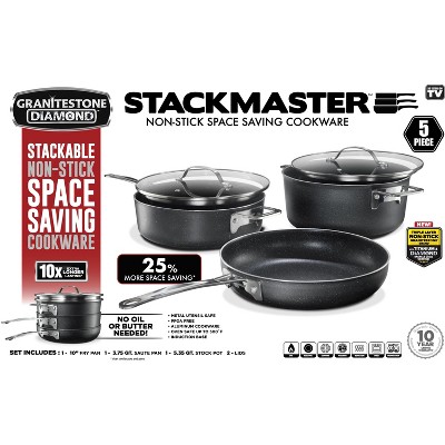 Granitestone Stackmaster 5 Piece Space Saving Nonstick Cookware Set ...