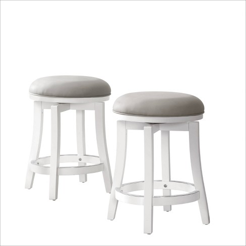 Set Of 2 Ellie Counter Height Barstools White: Swivel, Upholstered ...