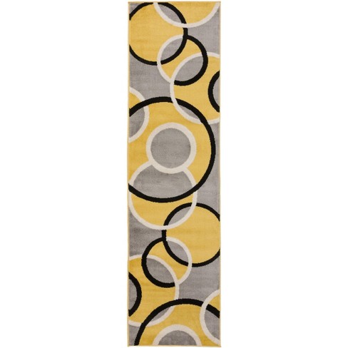 World Rug Gallery Modern Abstract Circles Yellow 2'x10' Runner Rug : Target