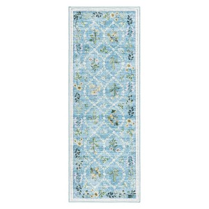 EVERWASH Haven Floral Trellis Washable Runner Rug, Blue, 2'6"X7' : Target