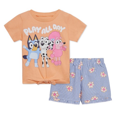 Bluey Girls T-shirt And Chambray Shorts Outfit Set Toddler : Target
