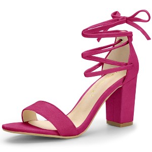 Allegra K Women s Tie up Strappy Chunky High Heels Sandal Hot Pink 9 Target