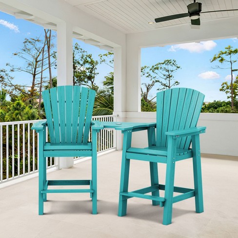 Hyleory Tall Adirondack Chair Set, Outdoor Hdpe Barstools With ...