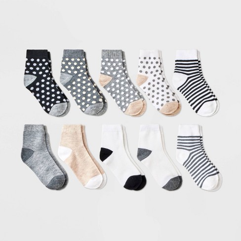 Girls' 10pk Lightweight Ankle Striped & Dotted Socks - Cat & Jack™ Gray ...