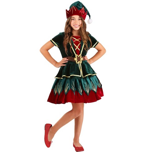 Halloweencostumes.com Medium Girl Deluxe Holiday Elf Costume For Girl's ...