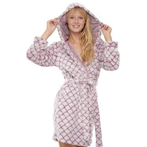 Adr Women's Classic Cozy Plush Robe, Seashell Scalloped Textured Short ...