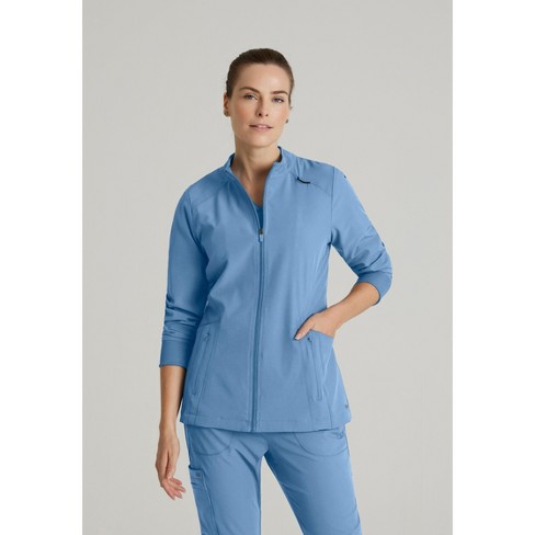 Barco One Women's Venture 4-pocket Banded Collar Zip Up Warm-up Scrub ...