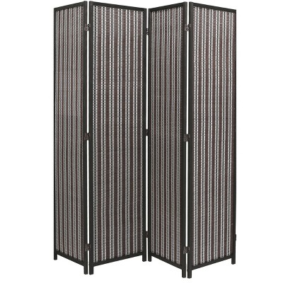 Legacy Decor 4 Panel Metal And Woven Fabric Room Divider With Two Way ...