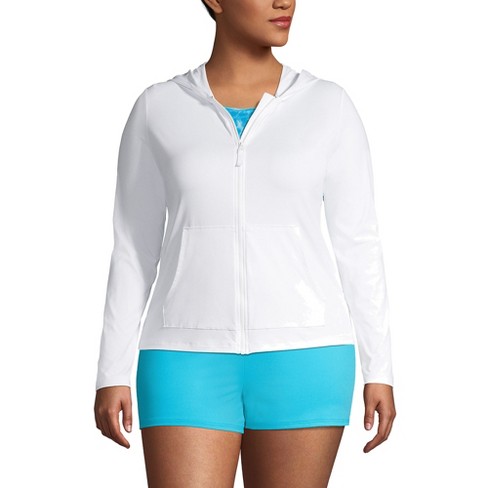 Lands' End Women's Plus Size Hooded Full Zip Long Sleeve Rash Guard Upf ...
