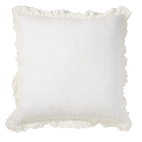 Saro Lifestyle Ruffled Linen Down Filled Throw Pillow, Off-white, 24 ...