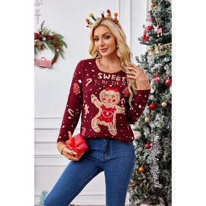MISSKY Women's Ugly Christmas Sweaters Long Sleeve Cute Gingerman Print ...