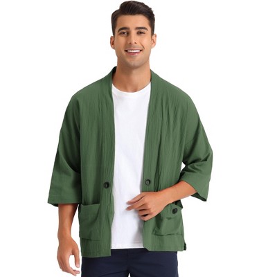 Lars Amadeus Men's Lightweight 3/4 Sleeves Open Front Jackets Green ...
