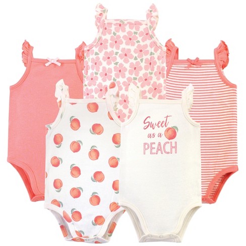 Touched By Nature Baby Girl Organic Cotton Bodysuits 5pk, Peach, 6-9 ...