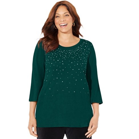 Catherines Women's Plus Size Raindrops Shimmer Tee - 4x, Emerald Green ...