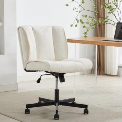 White Armless Upholstered Desk Chairs With Wheels Office Chair ...