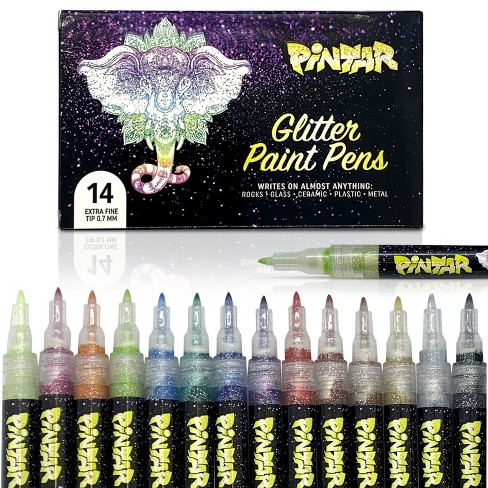Pintar Acrylic Glitter Paint Pens - 0.7mm Ultra Fine Tips, 14 Vibrant ...