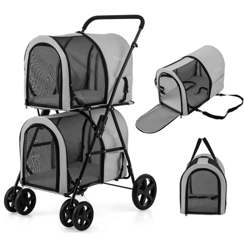 Tangkula 4-in-1 Double Pet Stroller W/ Detachable Carrier Travel ...