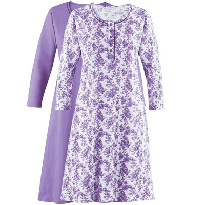 Collections Etc Comfortable 3/4 Length Sleeve Cotton Nightgowns - Pack ...
