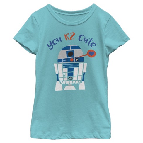 Girl's Star Wars Valentine's Day R2-d2 Too Cute T-shirt - Tahiti Blue ...