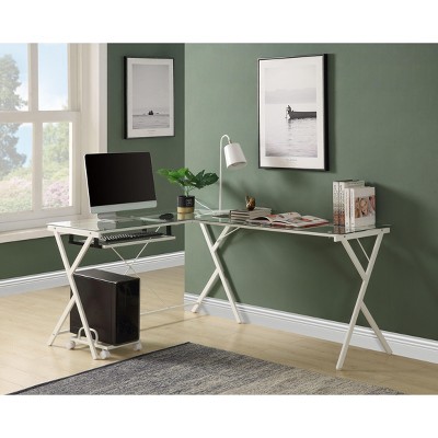 Nicbex L Shaped Desk Home Office Desks 66" Glass Work Desk Office Home ...