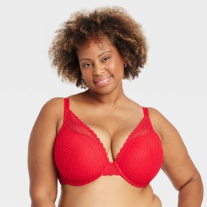 Women s Lace Plunge Push up Bra Auden Wowzer Red 42dd Target