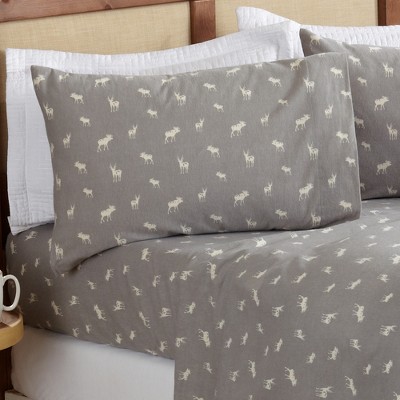 Great Bay Home Cotton Printed Flannel Sheet Set (king, Grey Moose) : Target