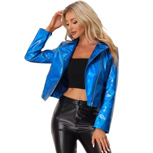 Allegra K Women's Metallic Biker Holographic Shiny Jackets : Target