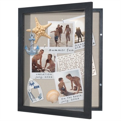 Songmics 11x14 Shadow Box Frame Black Box Frame Display Case With Top Slot And Stick Pins, Wood ...