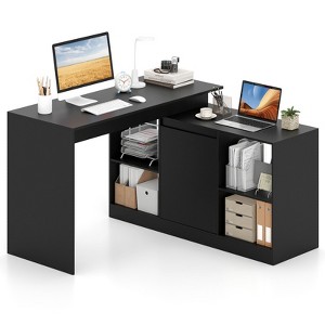 Costway 48'' Reversible L-shaped Computer Desk w/2 Doors 4 Open Storage ...