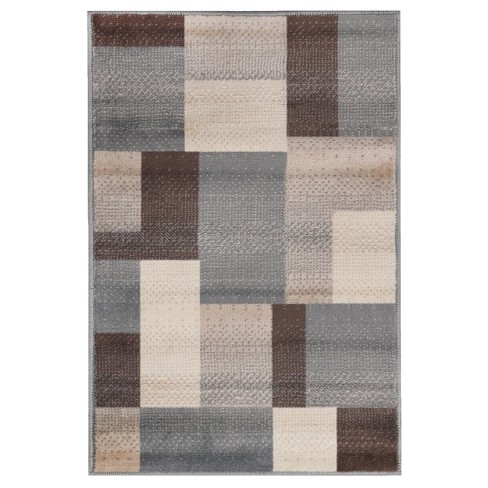 Modern Geometric Color Block Indoor Area Rug Or Runner, 8' X 10', Grey ...