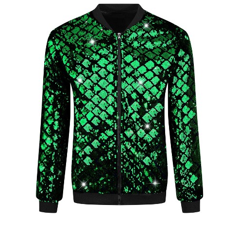 Inspire Chic Men's Zip Up Party Shiny Argyle Sequin Bomber Jacket Green ...