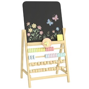 Qaba Easel for Kids, Wooden Kids Art Easel with Double-Sided Chalkboard ...