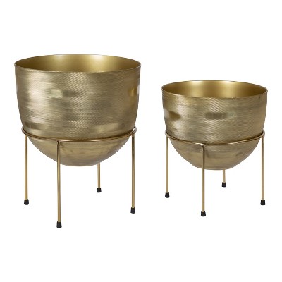 Kate And Laurel Paynter Round Metal Freestanding Planter, 2 Piece, Gold ...