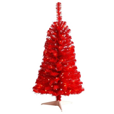 Nearly Natural 3’ Red Prelit Led Artificial Christmas Tree : Target