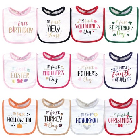 Little Treasure Baby Girl Cotton Bibs 12pk, Holiday Fancy Girl, One ...