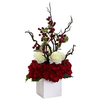 Nearly Natural 18-in Blooming Roses With Vase : Target