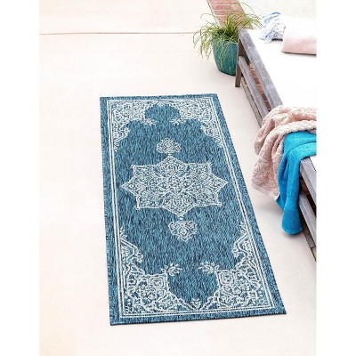 Unique Loom 2' 0 X 8' 0 Runner Indoor/outdoor Traditional Teal Runner ...