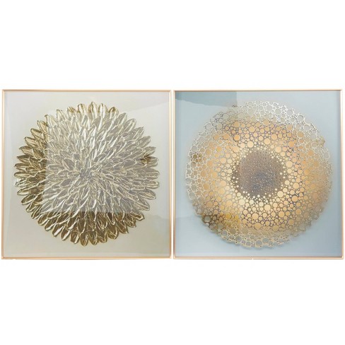 Set Of 2 Porcelain Starburst Scales Framed Wall Arts With Gold Aluminum ...