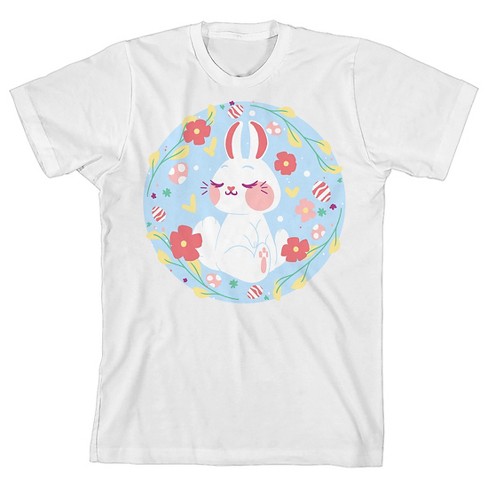 Dear Spring Cute Bunny With Flowers Youth Girl's White Short Sleeve ...