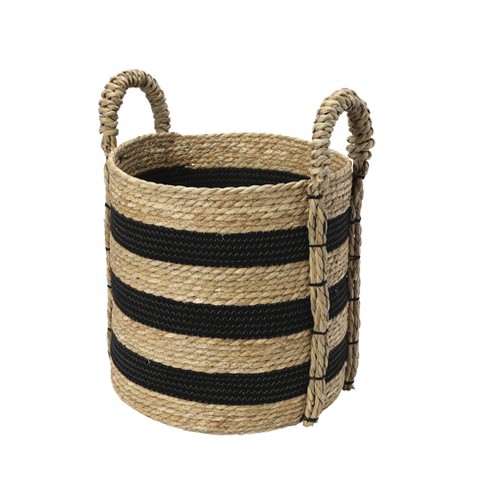 Household Essentials Braided Handle Basket Black/natural: Large Round ...