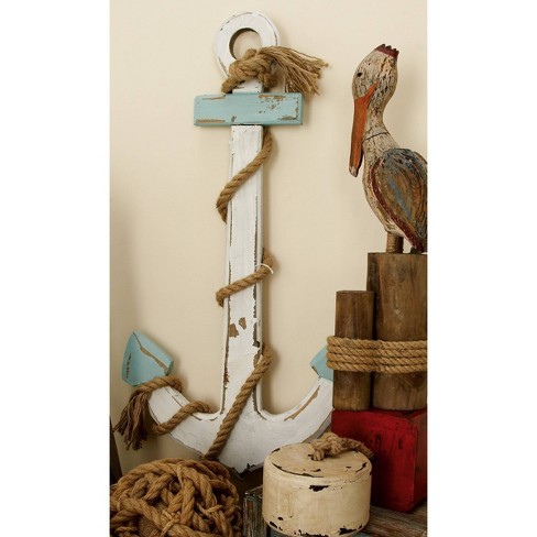 Coastal Wood Anchor Wall Decor With Twisted Rope White - Olivia & May ...