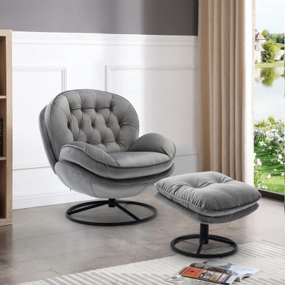 Xiyuyeu Velvet Upholstered Accent Chair, Tv Chair, Gray Swivel Chairs ...