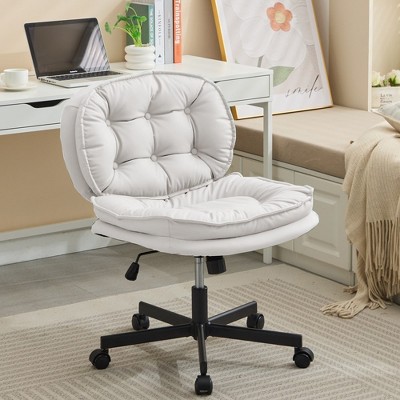 PU Leather Armless-Office Desk Chair with Wheels Cross-Legged for Home ...