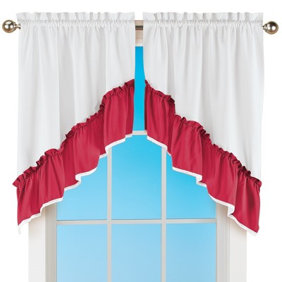 Collections Etc Ruffled Edge Lace Trim Window Curtain Drapes Swags ...