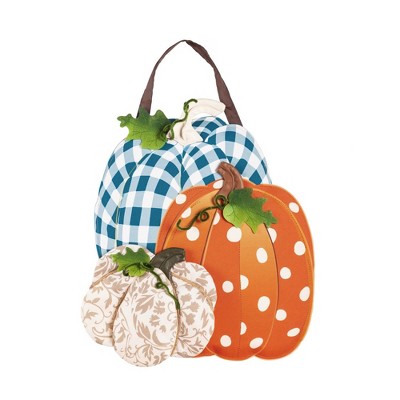 Evergreen Patterned Pumpkin Trio Door Decor : Target