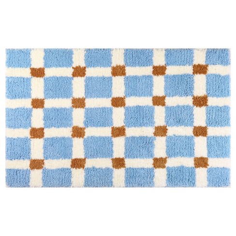 Unique Bargains Checkered Pattern Soft Absorbent Non-slip Bathroom Rugs ...