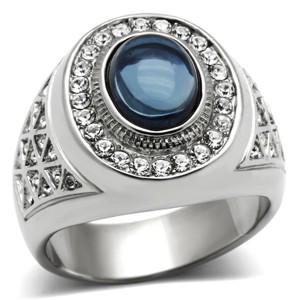 Slickblue Montana Blue Glass Center Pave Polished Stainless Steel Ring ...