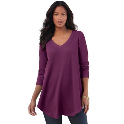 Roaman's Women's Plus Size V-neck Thermal Swing Tunic - 26/28, Dark ...